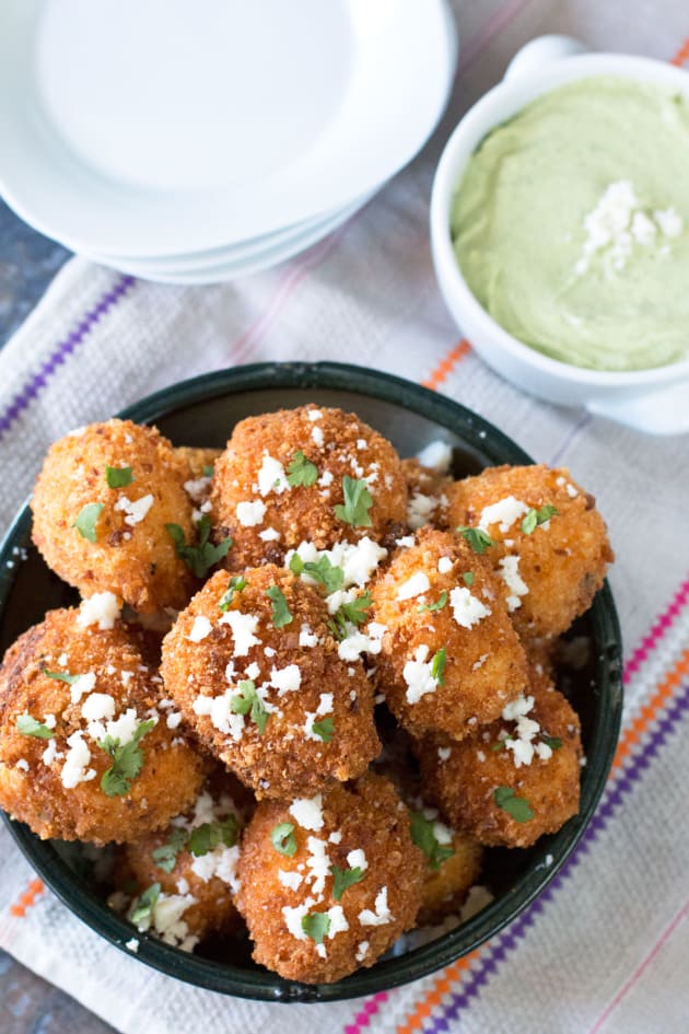 Mexican Arancini with Avocado Cilantro Dipping Sauce Image - Food Fanatic