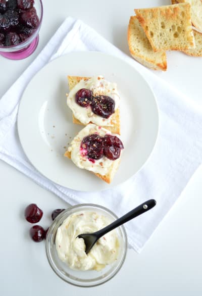 Roasted Cherry Toasts with Honey Nut Cream Cheese Recipe - Food Fanatic