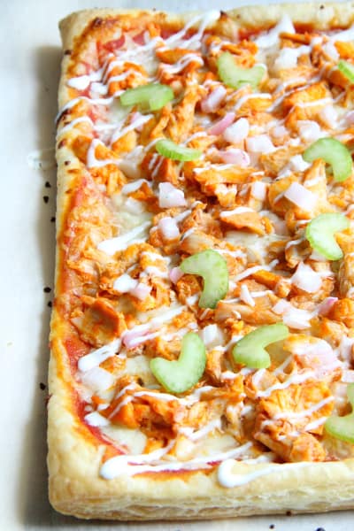 Buffalo Chicken Puff Pastry Pizza Recipe - Food Fanatic
