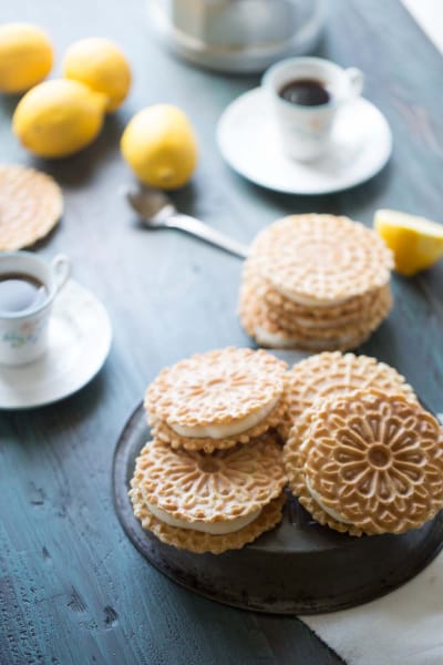 Lemon Ginger Pizzelle Sandwich Cookies Recipe - Food Fanatic