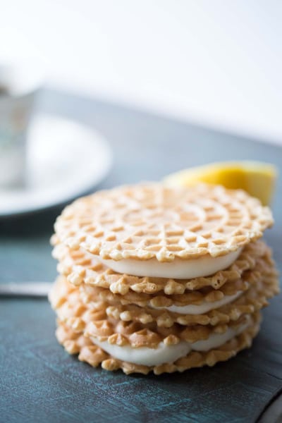 Lemon Ginger Pizzelle Sandwich Cookies Recipe - Food Fanatic